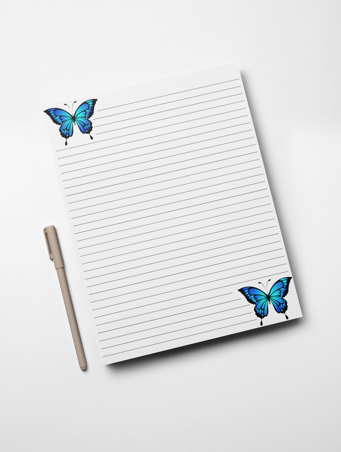 Digital Download, Printable Vibrant Blue Butterfly Writing Paper. - Etsy