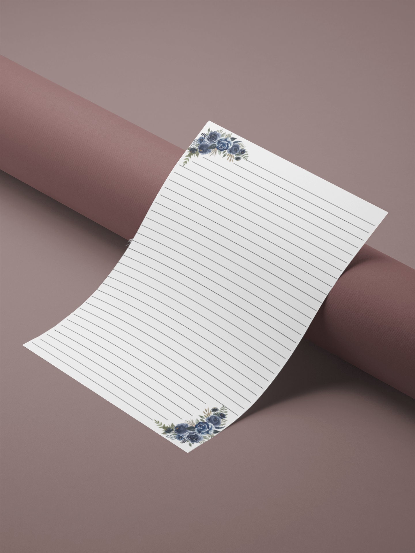 Digital Download, Printable Blue Flower Writing Paper. - Etsy