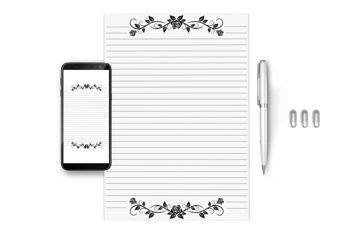Digital Download Printable Black and White Writing Paper. | Etsy