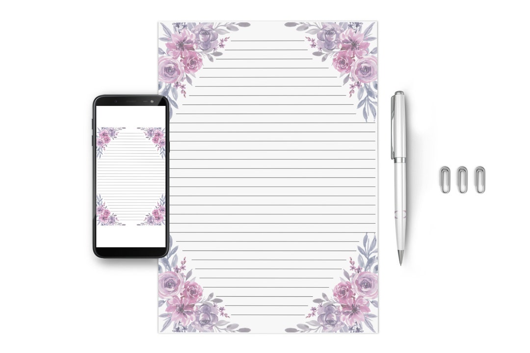 Digital Download, Printable Pink and Lilac Writing Paper. Stunning ...