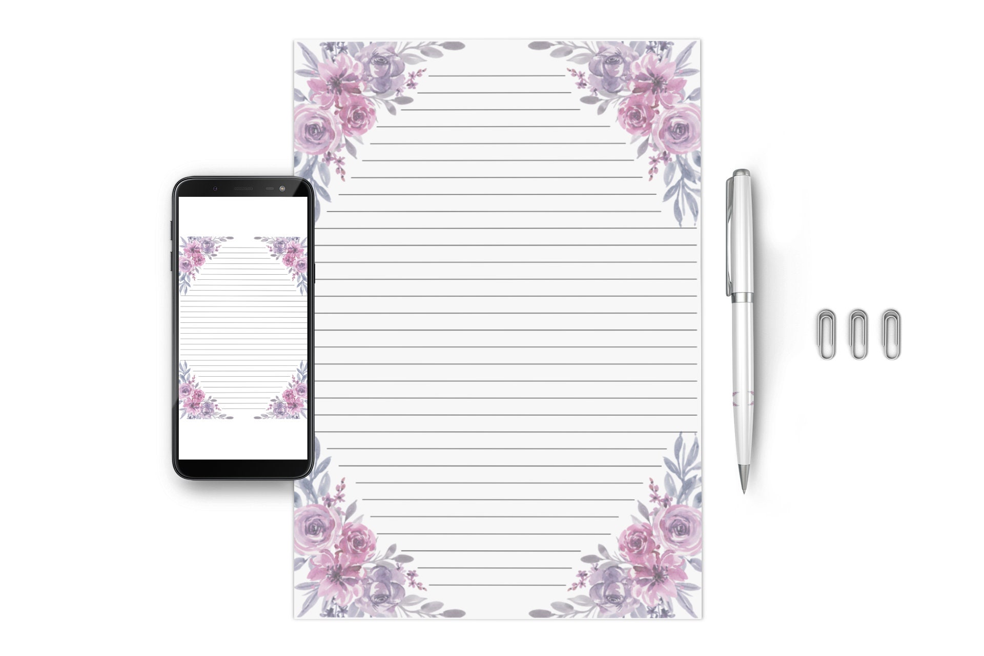 Digital Download, Printable Pink and Lilac Writing Paper. Stunning ...