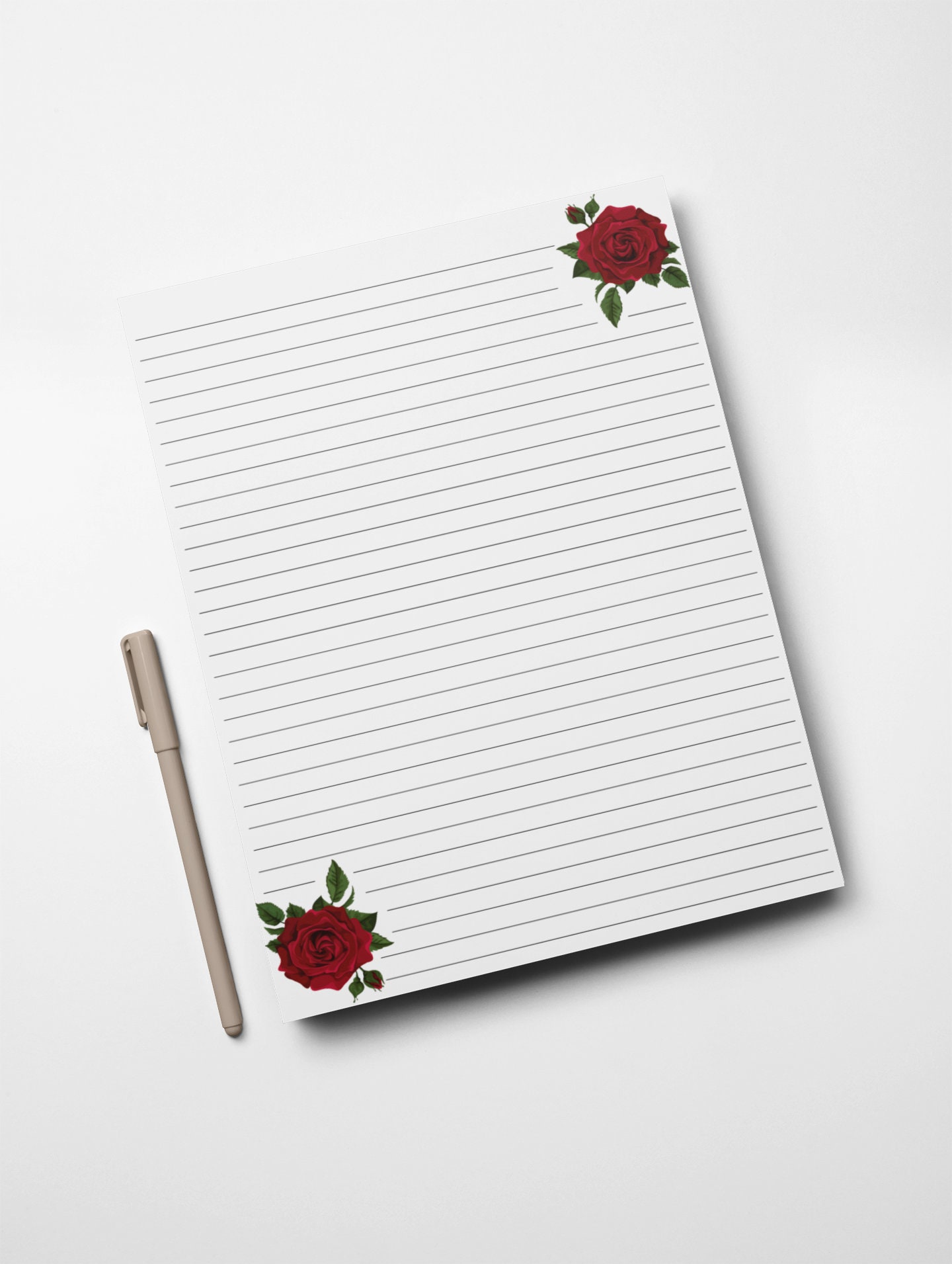 Digital Download, Printable Red Rose Writing Paper. Stunning Vibrant ...