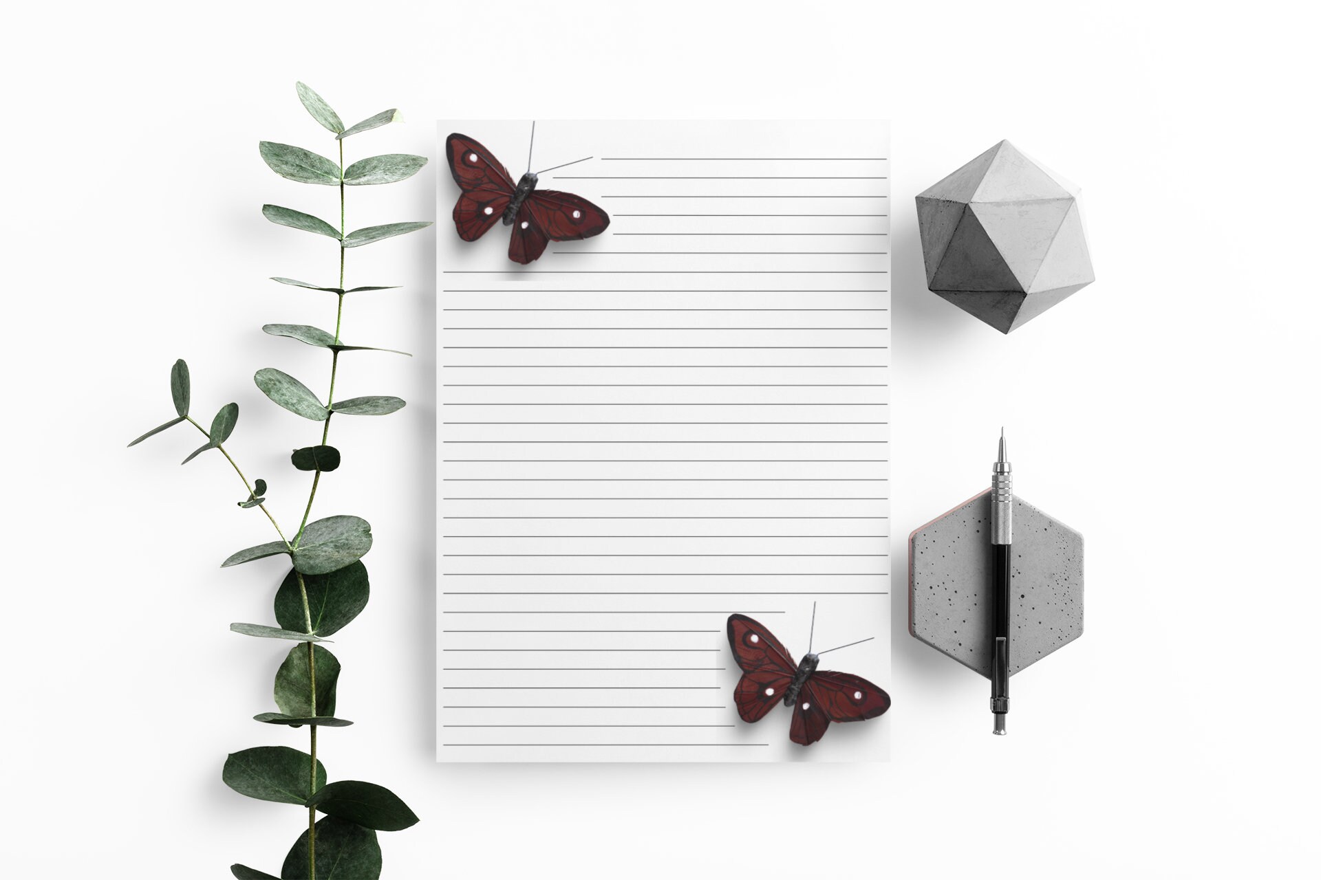 Digital Download, Printable Vibrant Red and White Butterfly Writing ...