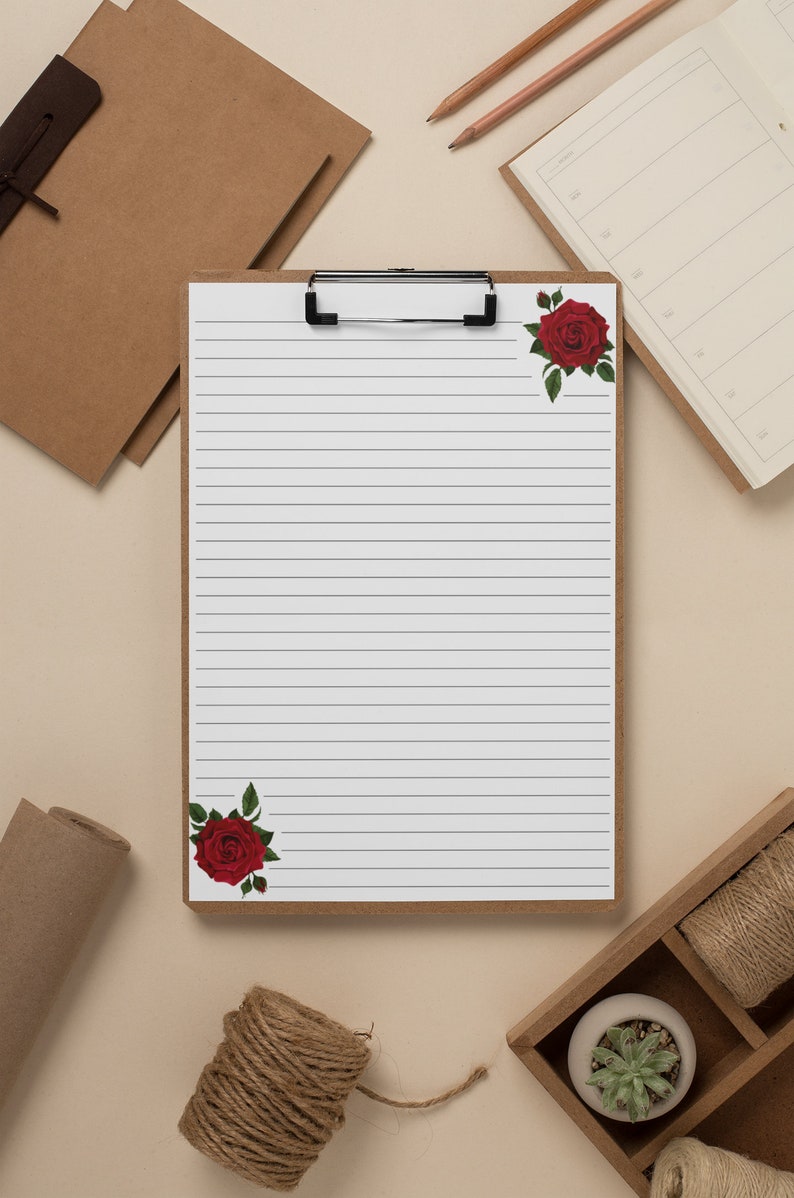 Digital Download, Printable Red Rose Writing Paper. Stunning Vibrant ...