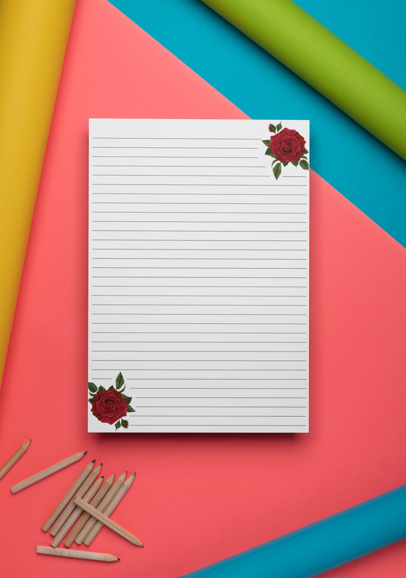 Digital Download, Printable Red Rose Writing Paper. Stunning Vibrant ...
