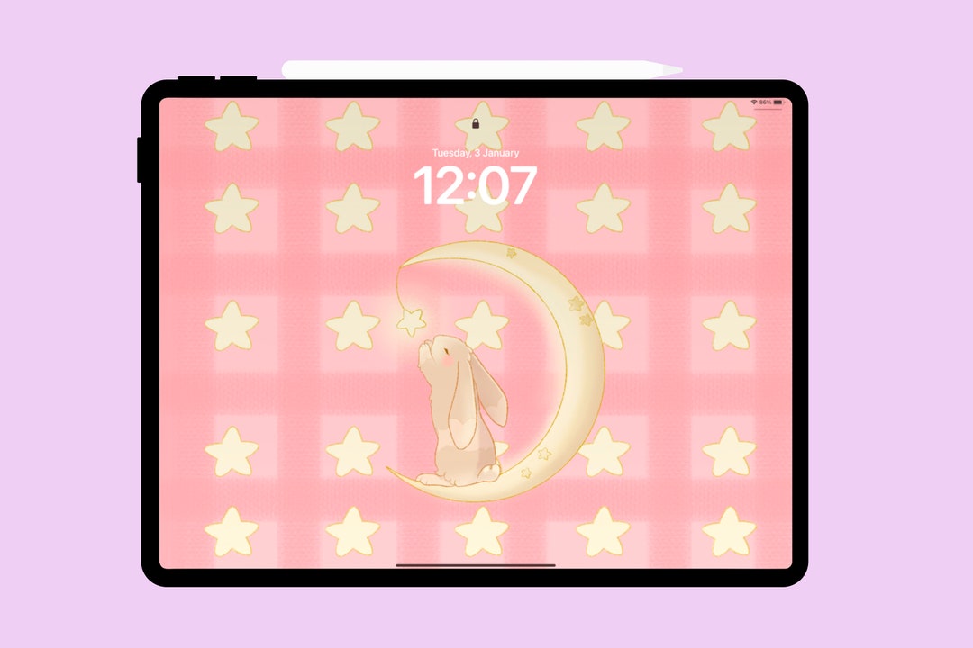 Moon Bunny Digital Wallpaper | Cute Bunny Wallpaper | Kawaii Background ...