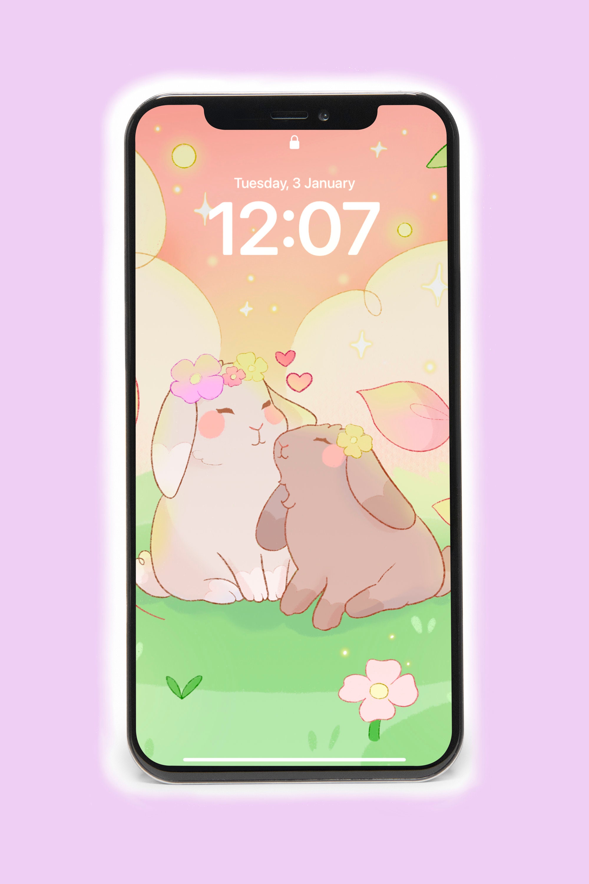 Leaf Bunny Digital Wallpaper | Cute Bunny Wallpaper | Kawaii Background ...