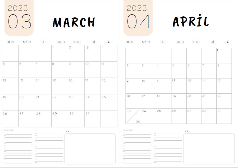 Printable Calendar 2023 Minimalist, Landscape, Monthly Calendar 2023 ...