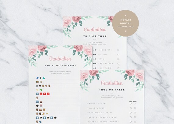 PRINTABLE Floral Graduation Game Bundle / Blush Party Games / - Etsy