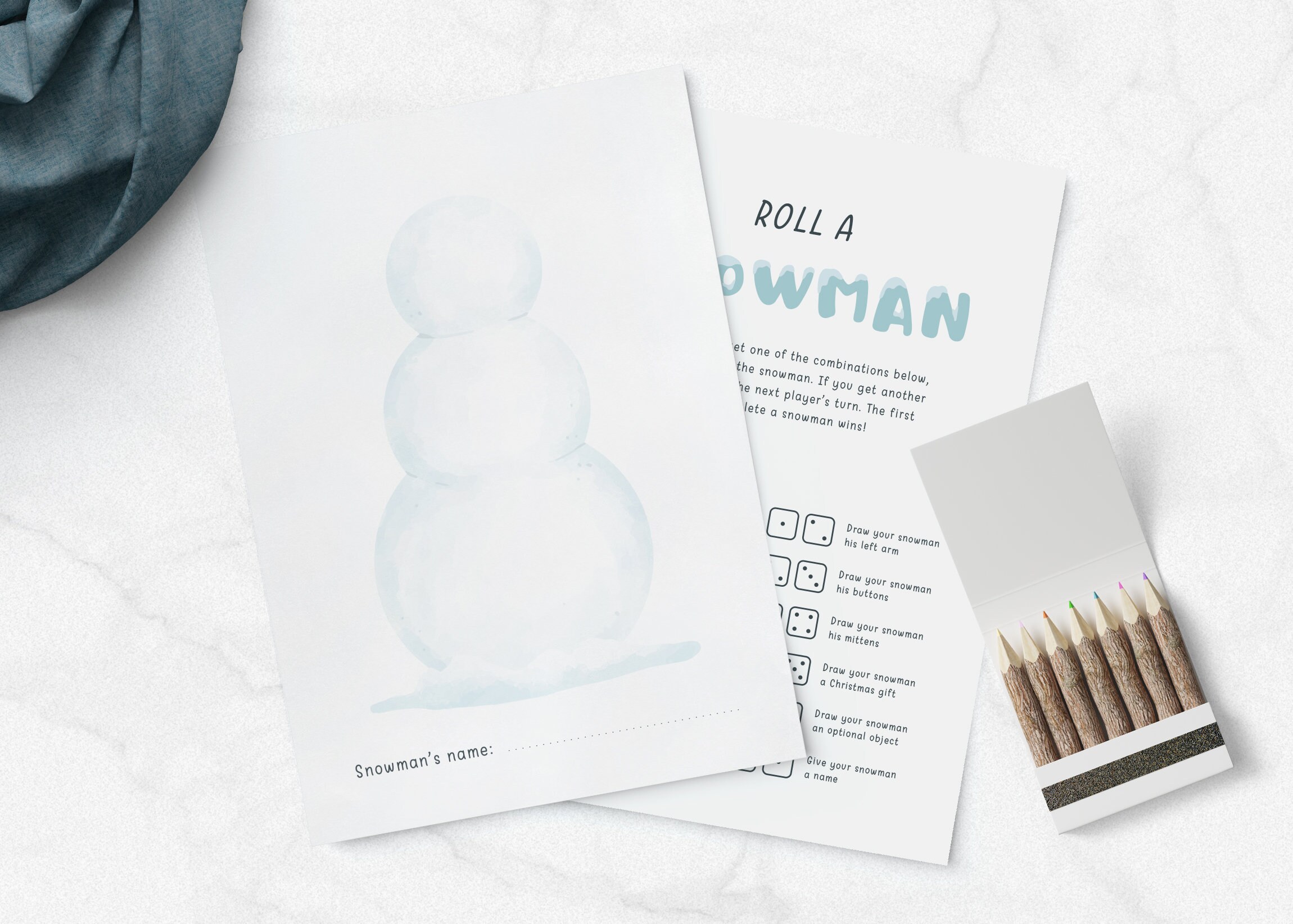 PRINTABLE Roll a Snowman Christmas Dice Game / Build a Snowman ...