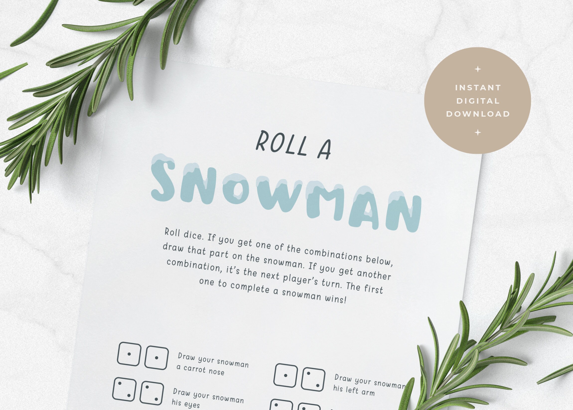 PRINTABLE Roll a Snowman Christmas Dice Game / Build a Snowman ...