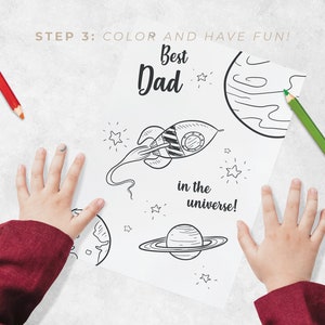 PRINTABLE Fathers Day Coloring Card / Best Dad in the Universe / Space ...