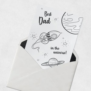 PRINTABLE Fathers Day Coloring Card / Best Dad in the Universe / Space ...