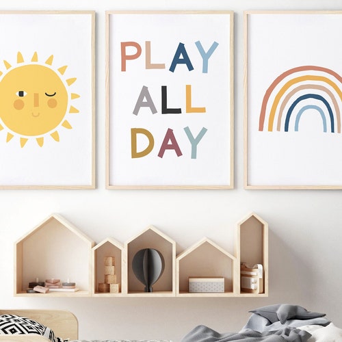 Play All Day Printable Set of 3 Lets Play Sign Nursery Wall - Etsy