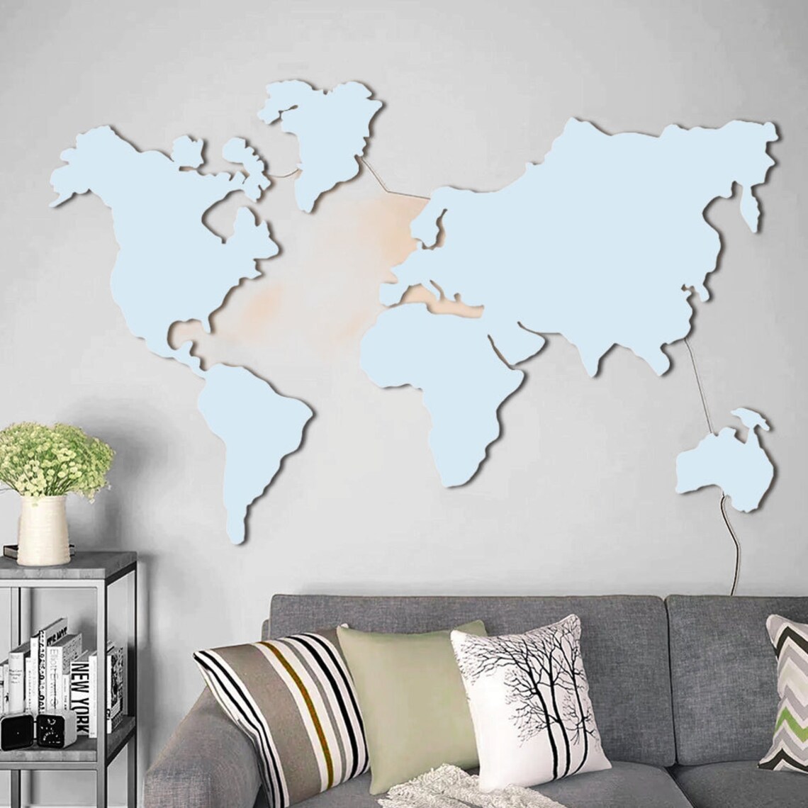 Modern LED Laser Cut World Map Mural Decorative Large Travel Wood Wall ...