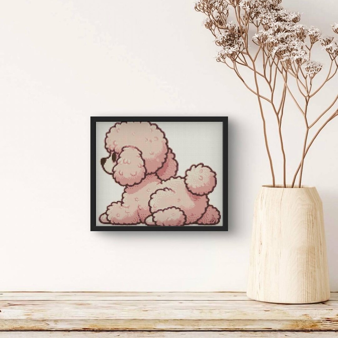 Adorable Pink Poodle Cross Stitch Pattern, Cartoon Style X-stitch ...