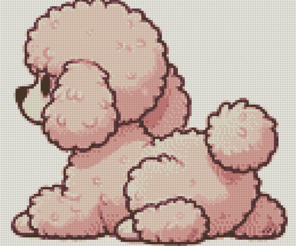 Adorable Pink Poodle Cross Stitch Pattern, Cartoon Style X-stitch ...