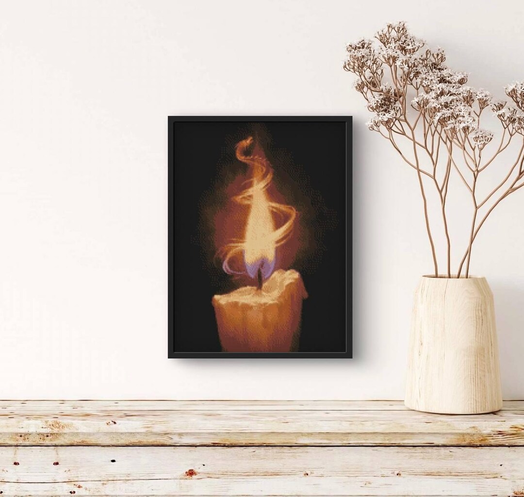 Magic Candle Flame Cross-stitch Pattern, Glowing Candlelight Embroidery ...