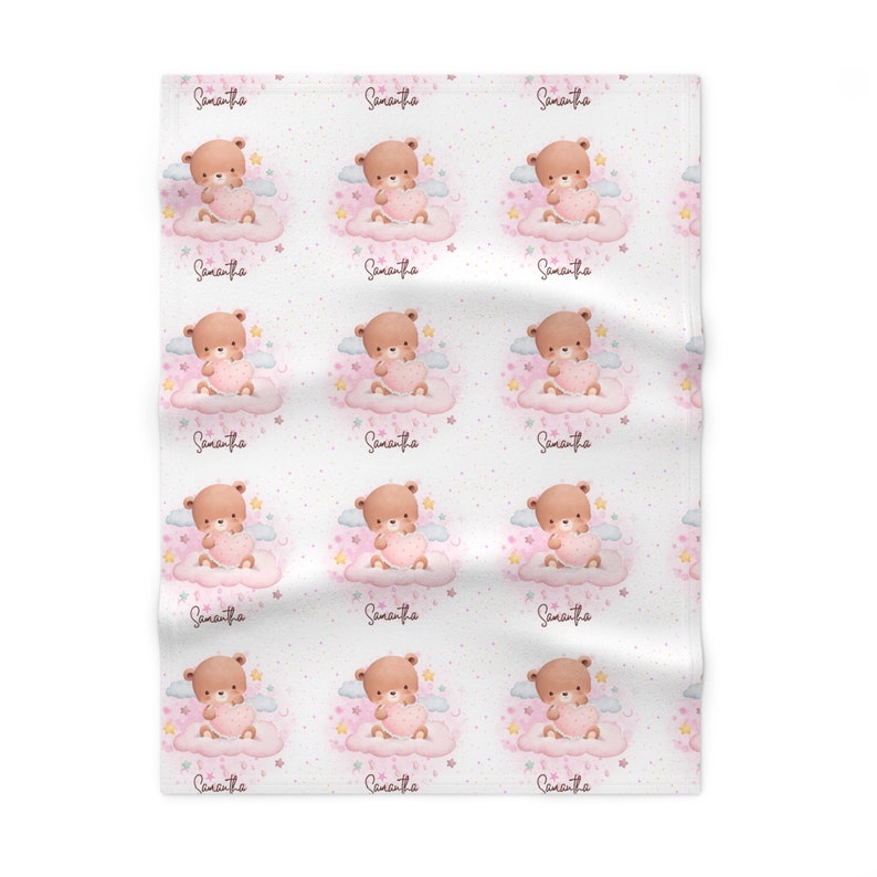 Pink Teddy Bear Baby Soft Fleece Baby Blanket, Personalized Monogrammed ...