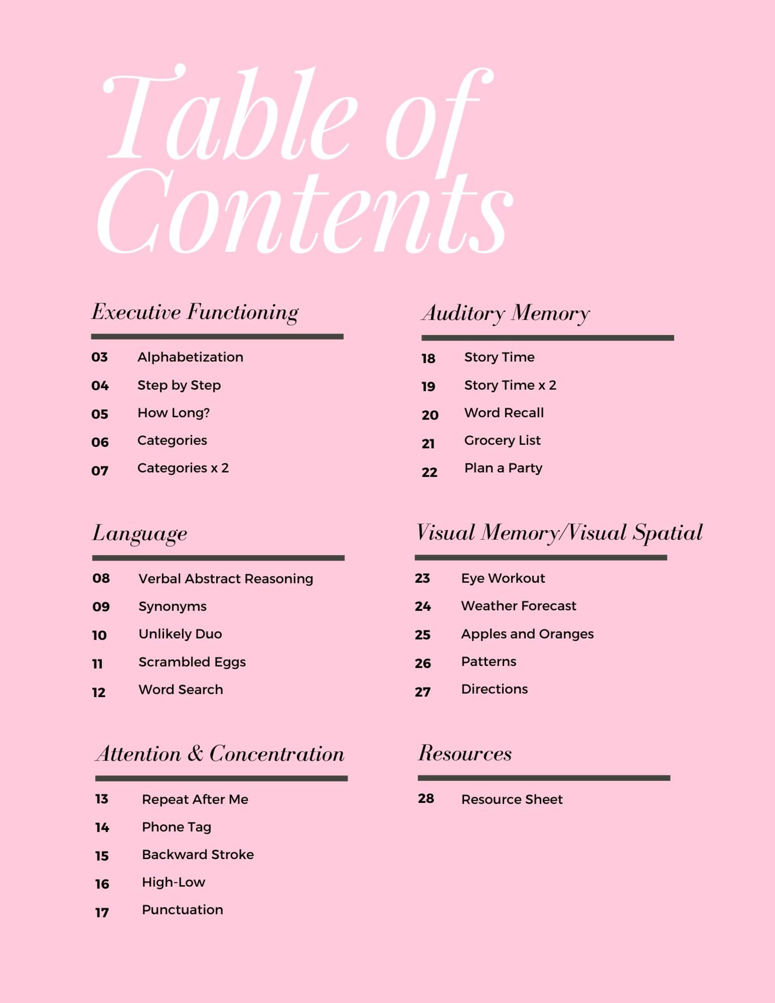 Cognitive Rehabilitation Workbook Volume III- Executive Functioning ...