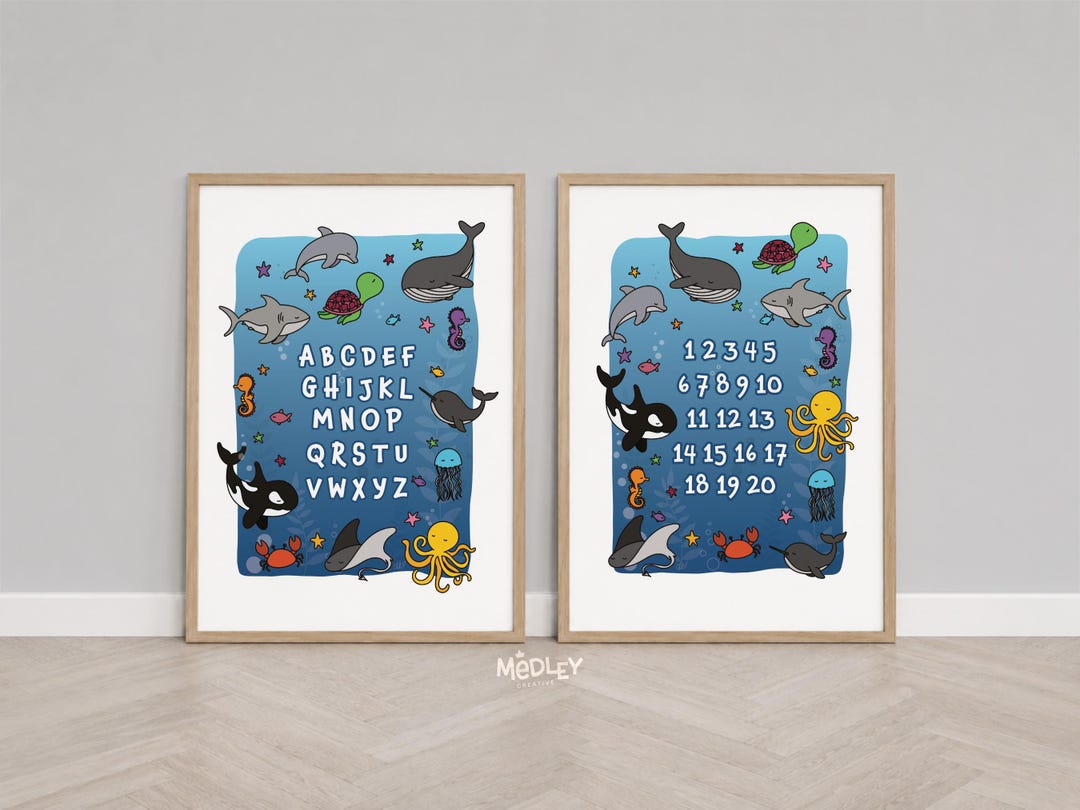Under the Sea Alphabet & Numbers Bundle | Ocean Kids Wall Art ...