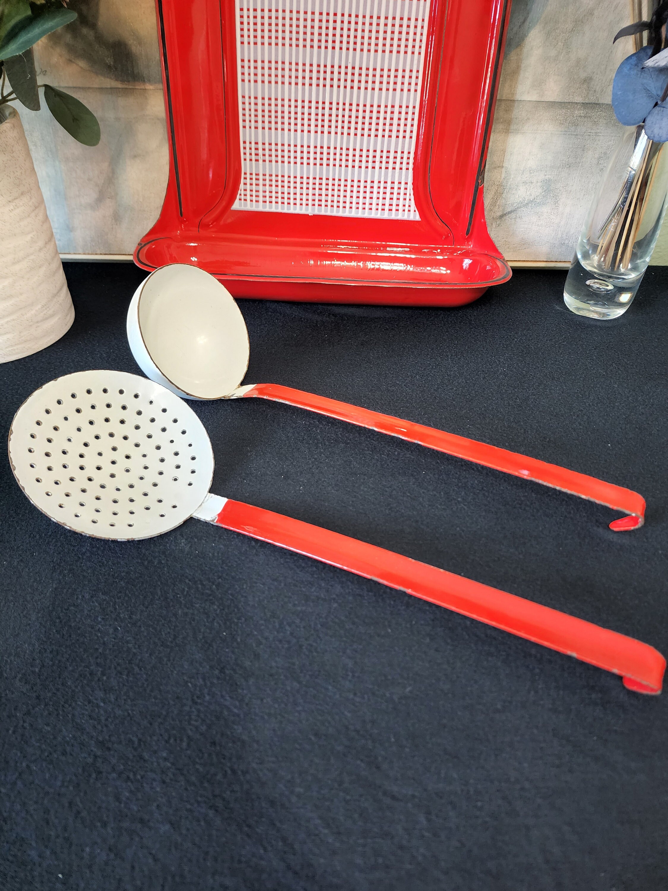 Vintage, Enamelware Utensil Rack checkered Pattern - Etsy