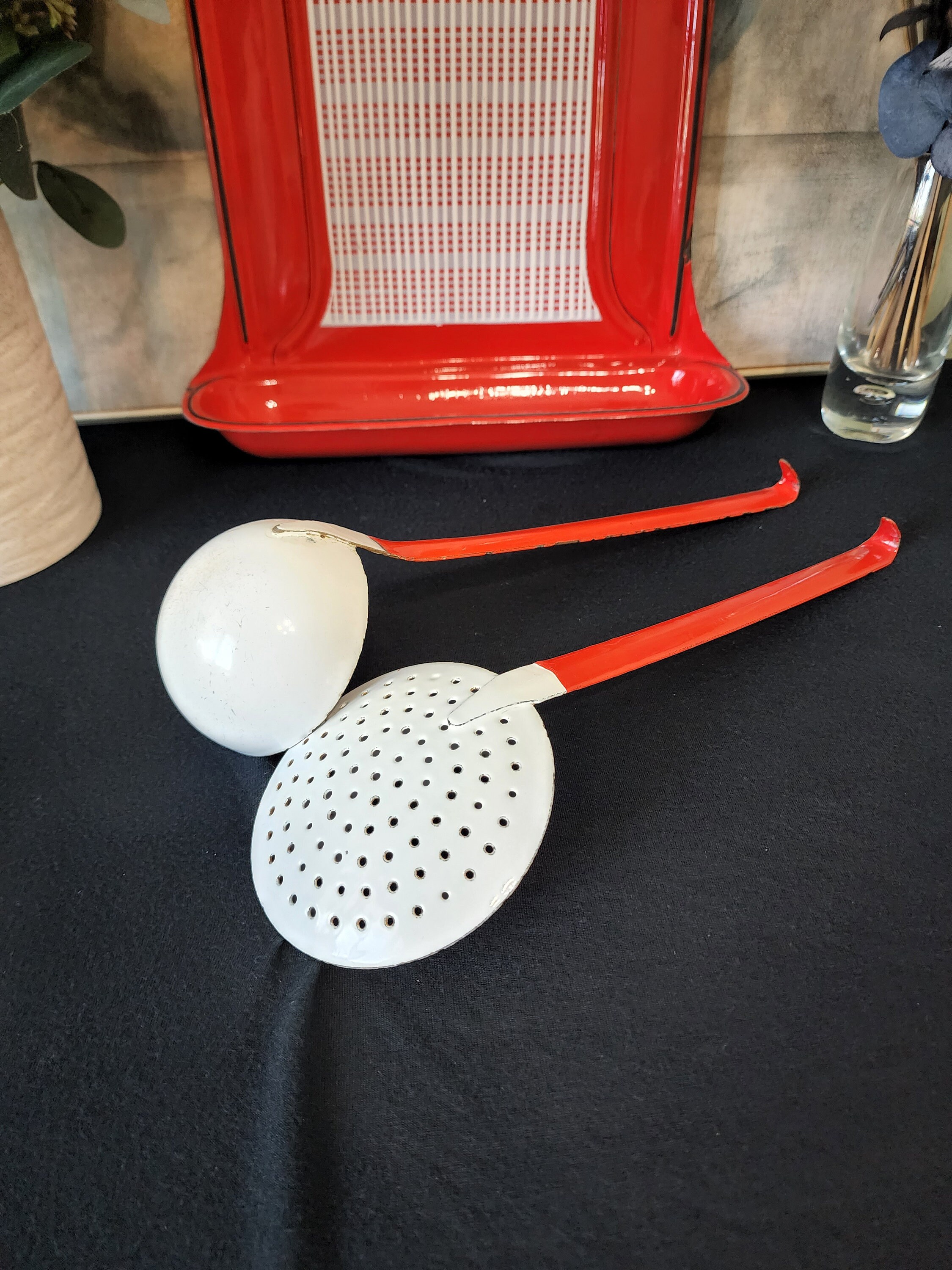 Vintage, Enamelware Utensil Rack checkered Pattern - Etsy