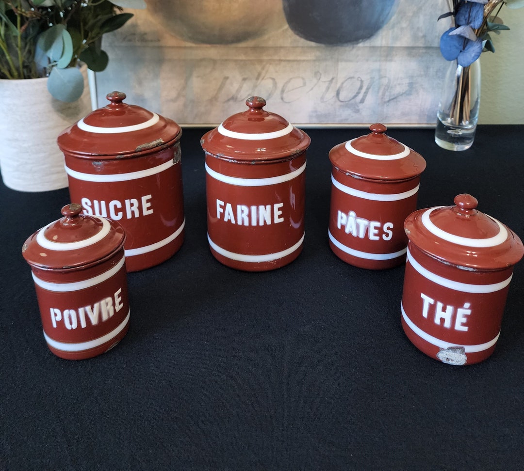 French Enamelware Brown Canister Set - Etsy