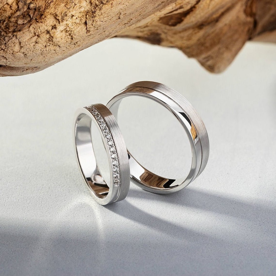 925 Sterling Silver Wedding Rings | Wedding Band Set | Couple Promise ...