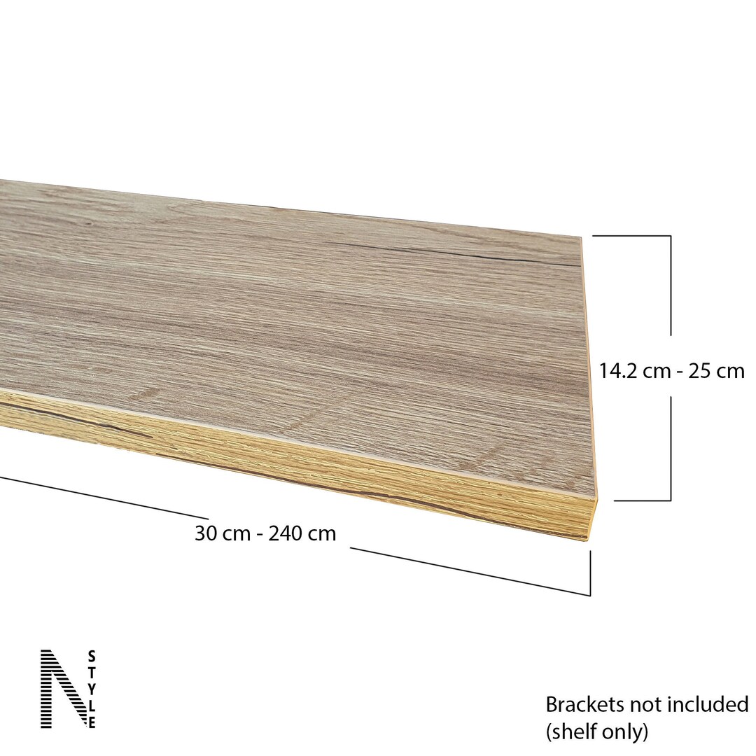 22cm ,25cm,19.2cm,14.2cm Deep Wall Shelves. Oak Colour. Various Lengths ...
