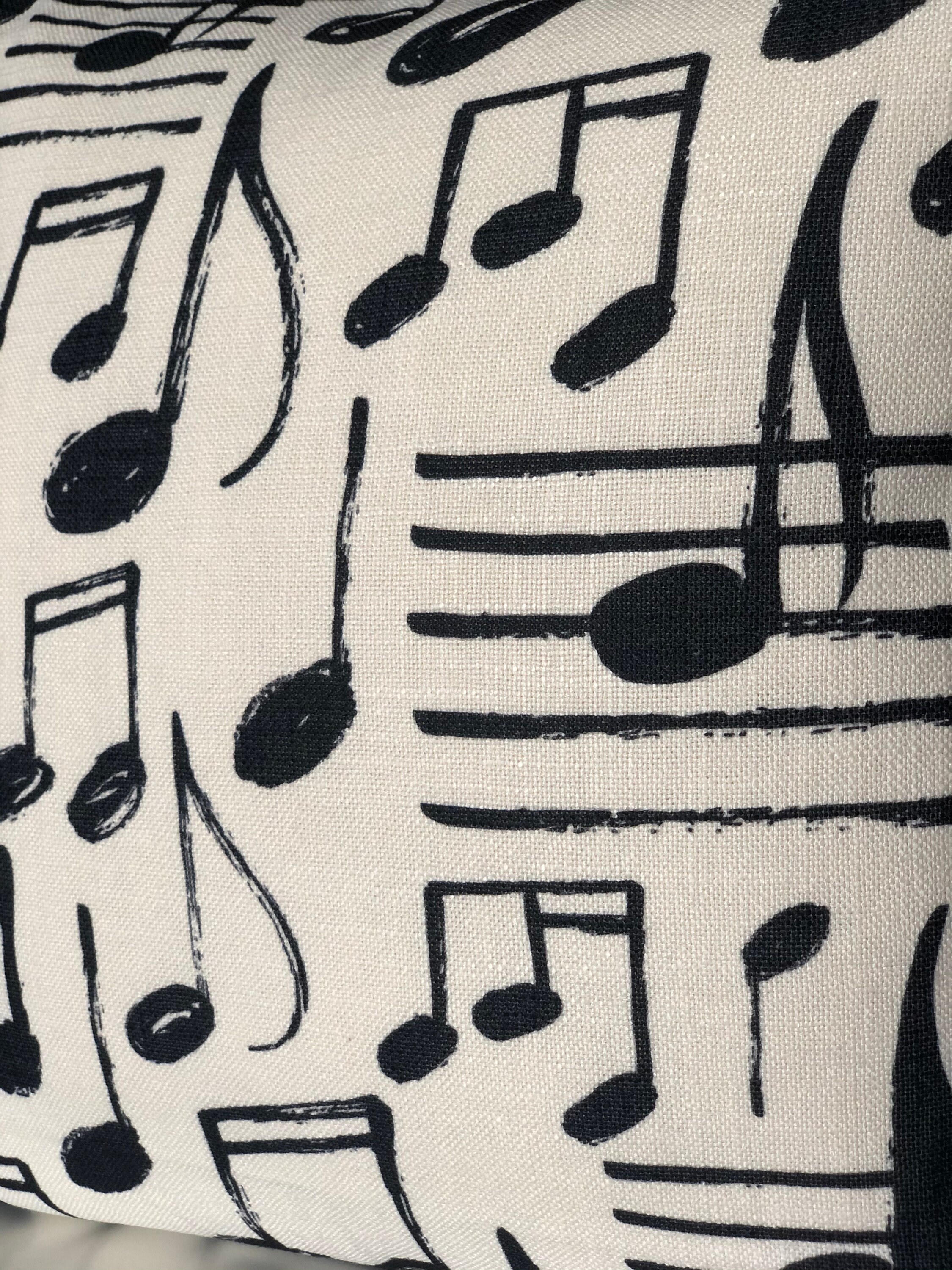 Black Music Notes Cushion Cover on White Fabric - Etsy