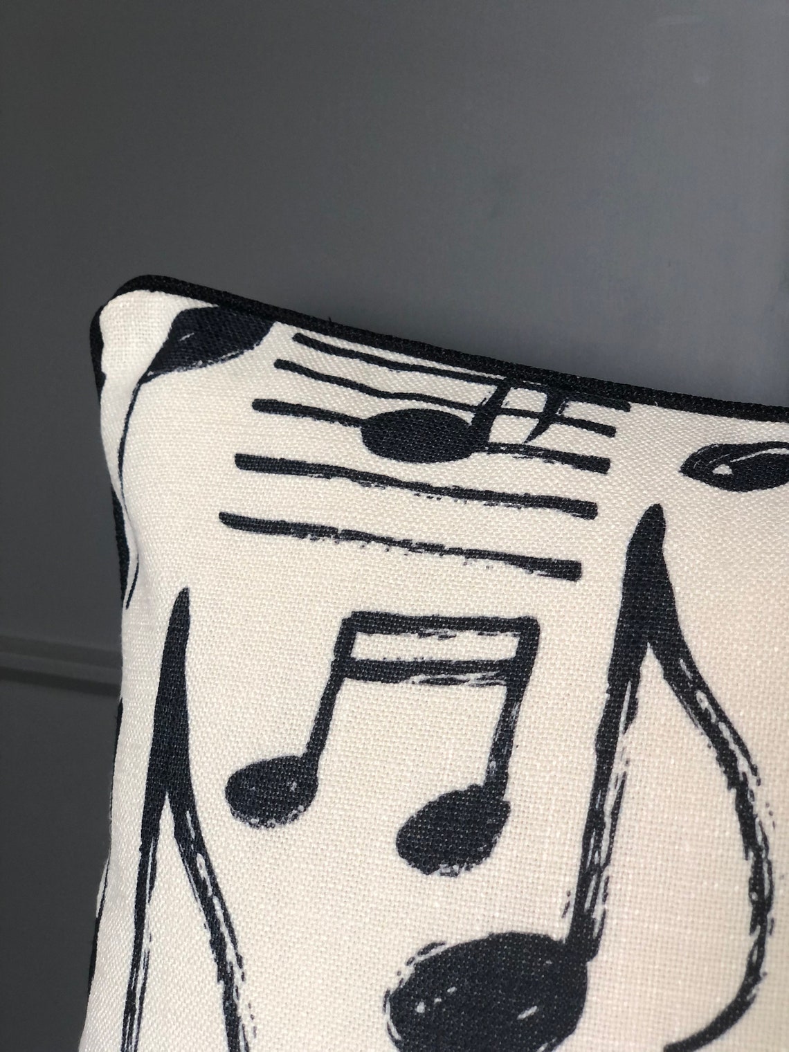 Black Music Notes Cushion Cover on White Fabric - Etsy