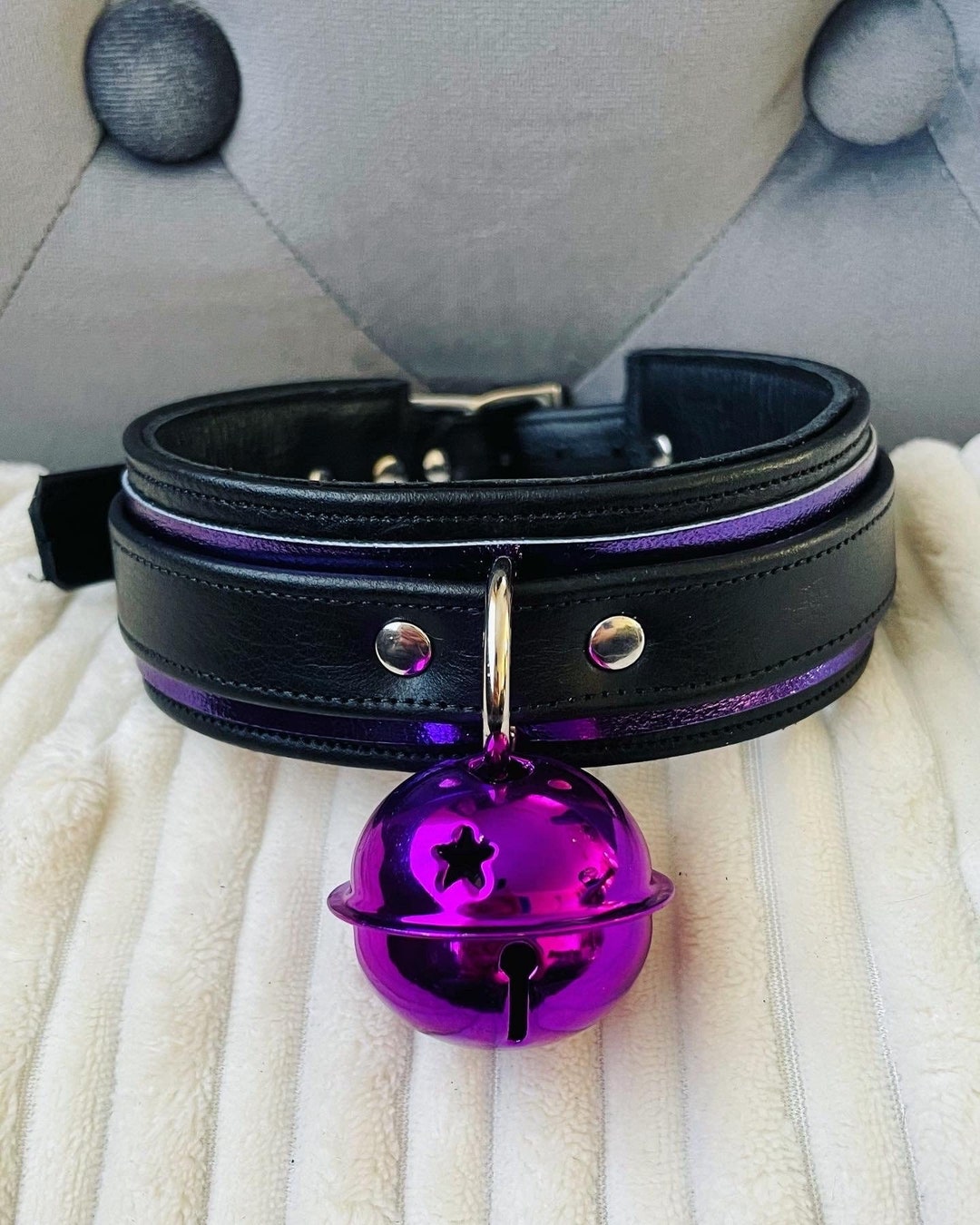 Mystical Kitty Leather Collar With Purple Bell by Loquaciousleatherco ...