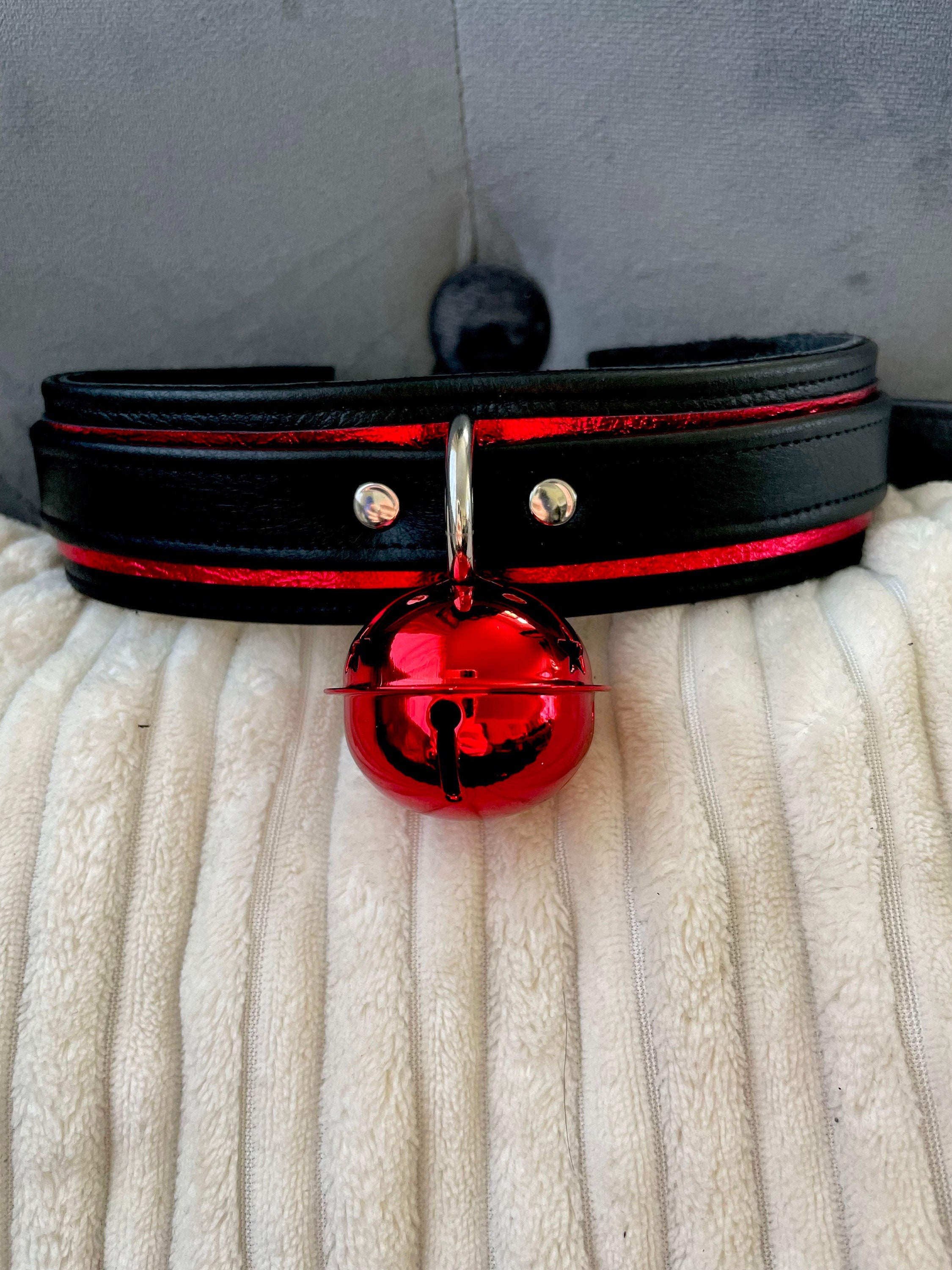 Hell Kitty Leather Collar With Red Bell by Loquaciousleatherco - Etsy