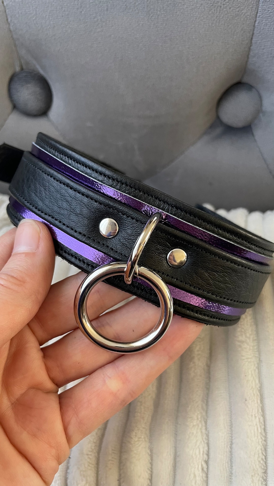 Mystical Metallic Purple and Black Leather O-ring Collar by ...