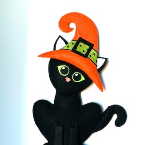 Black Halloween Cat With Witch’s Hat Wreath Attachment. - Etsy