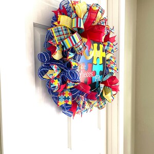 Autism Awareness Wreath for Front Door, Puzzle Lover, Puzzle Piece ...