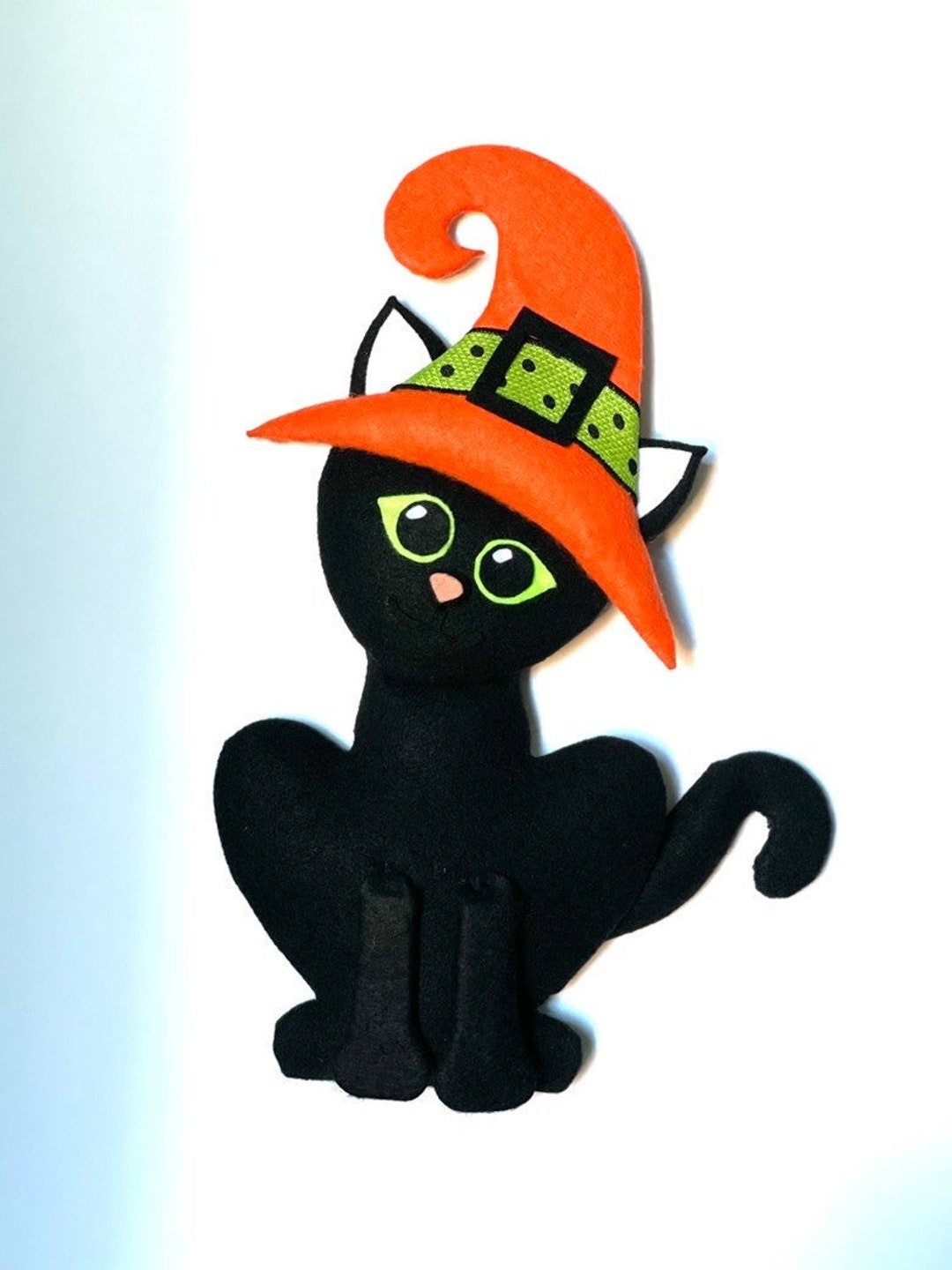 Black Halloween Cat With Witch’s Hat Wreath Attachment. - Etsy