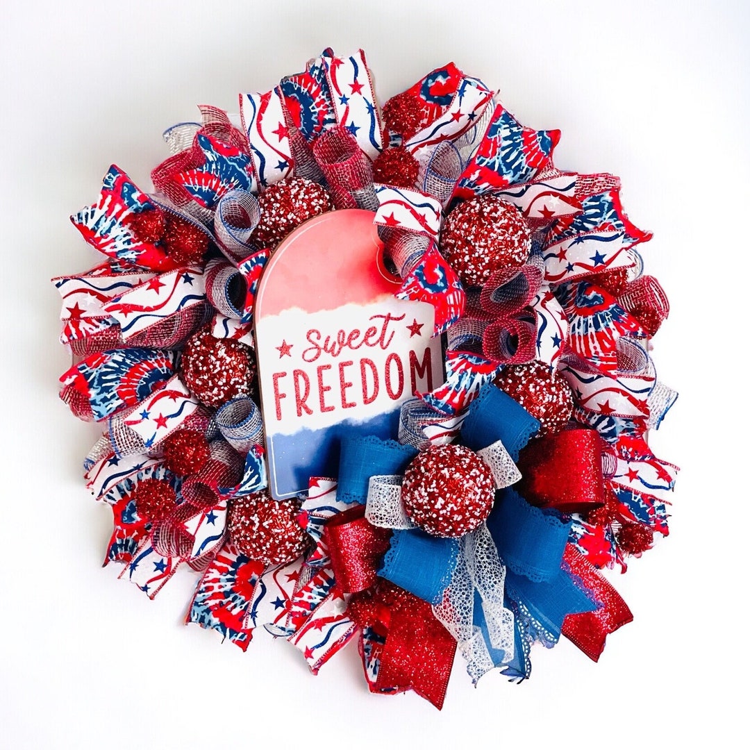 Patriotic Mesh Wreath With Sign, Veteran's Day Door Decor, Wreath for ...
