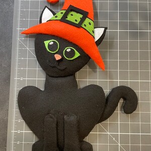 Black Halloween Cat With Witch’s Hat Wreath Attachment. - Etsy