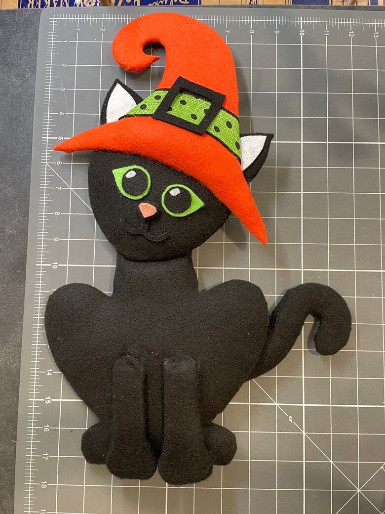 Black Halloween Cat With Witch’s Hat Wreath Attachment. - Etsy
