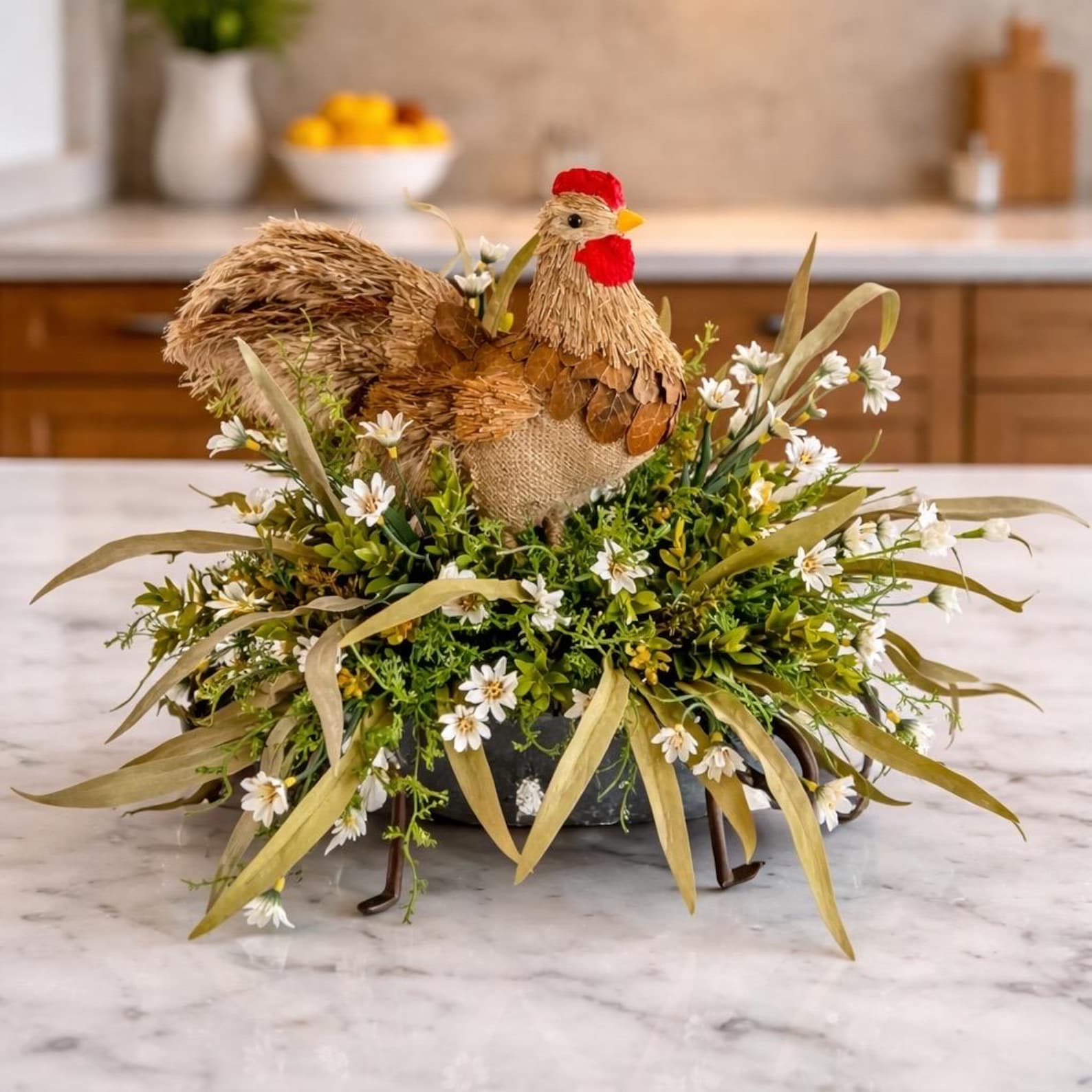 Rooster Centerpiece, Elevated Table Decor, Rooster Arrangement, Gift ...