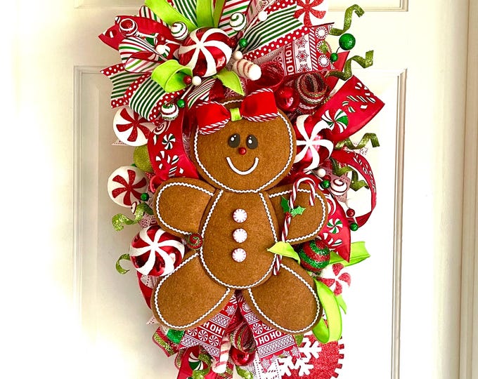 Gingerbread Kitchen Wreath, Gingerbread Swag, Long Christmas Wreath ...