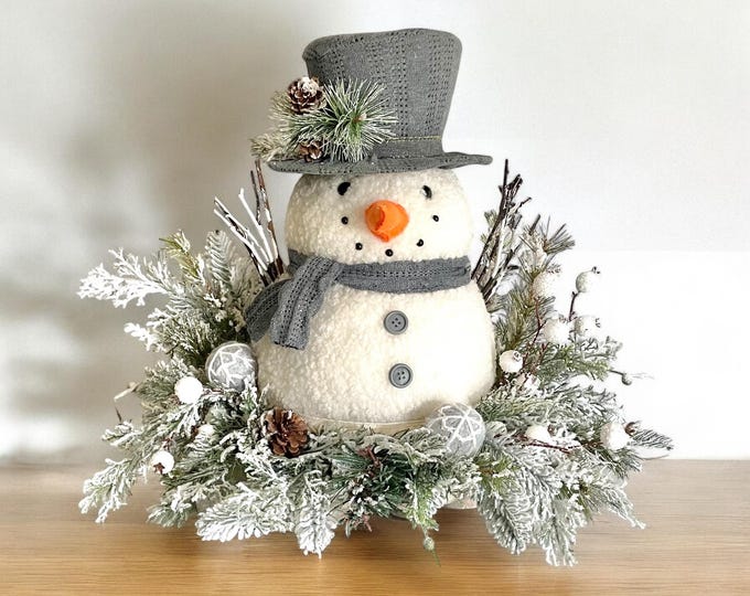 Winter Centerpiece, Snowman Table Decor, Sherpa Snowman, Woodland ...