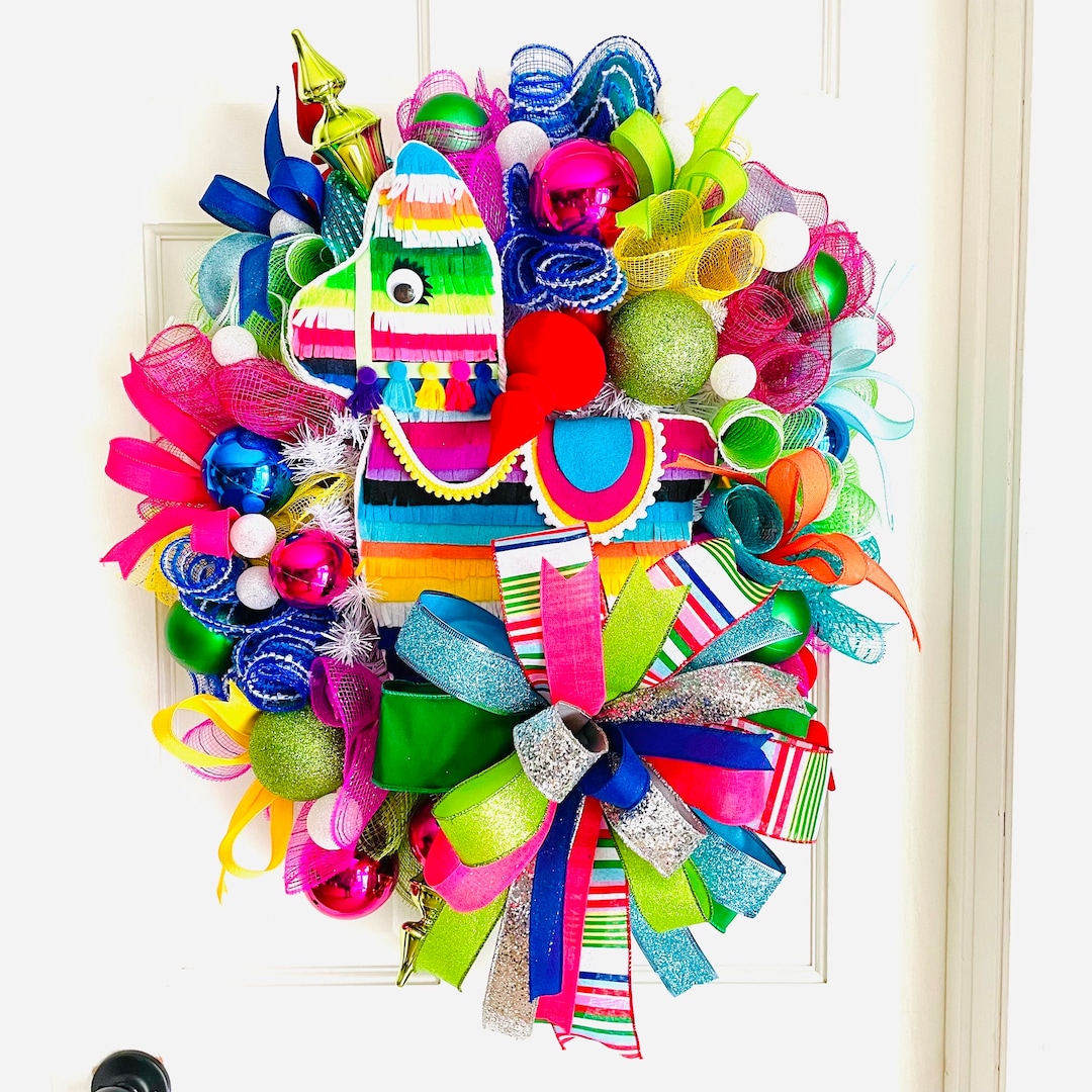 Fiesta Piñata Mesh Wreath, Cinco De Mayo Wreath for Front Door, Fiesta ...