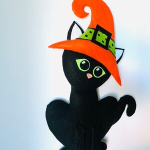 Black Halloween Cat With Witch’s Hat Wreath Attachment. - Etsy