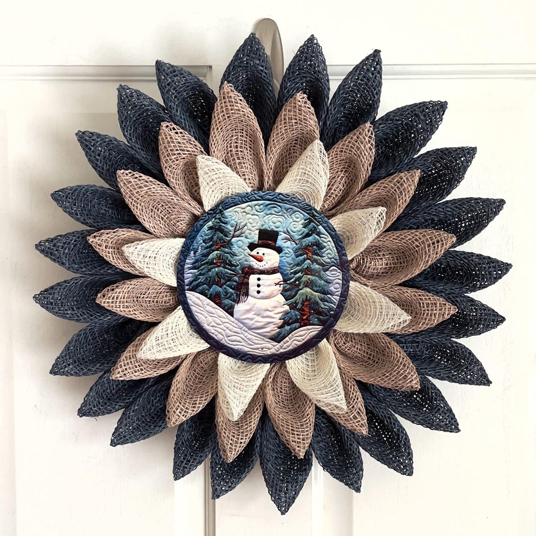 Winter Wreath for Small Door, Low Profile Wreath, Gift for Snowman ...