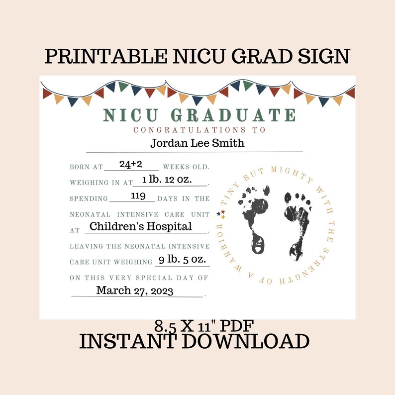 Nicu Graduate Sign Baby Footprint Certificate for NICU Baby - Etsy