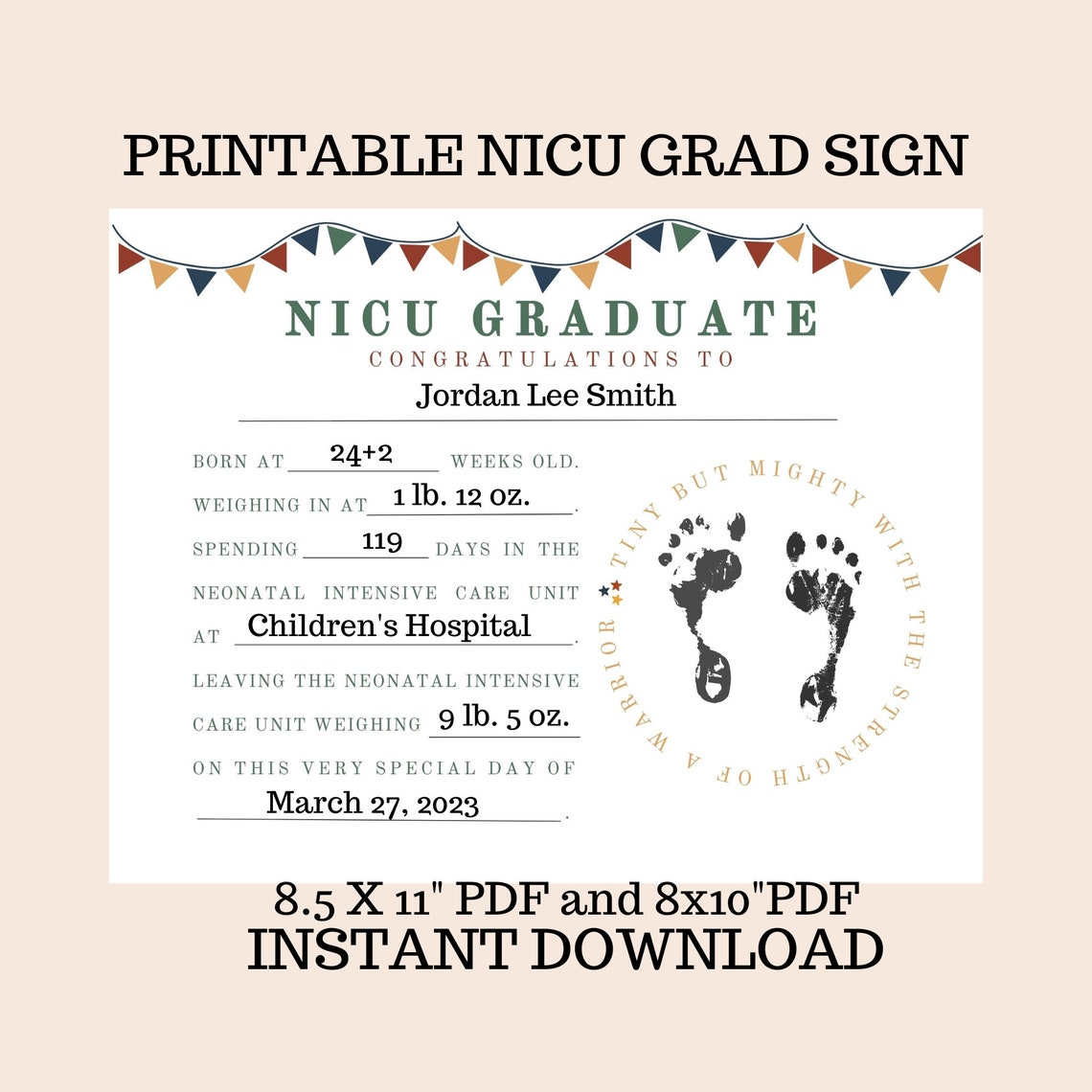 Nicu Graduate Sign Baby Footprint Certificate for NICU Baby - Etsy
