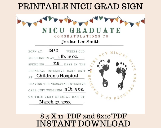 Nicu Graduate Sign Baby Footprint Certificate for NICU Baby Nicu Gift ...
